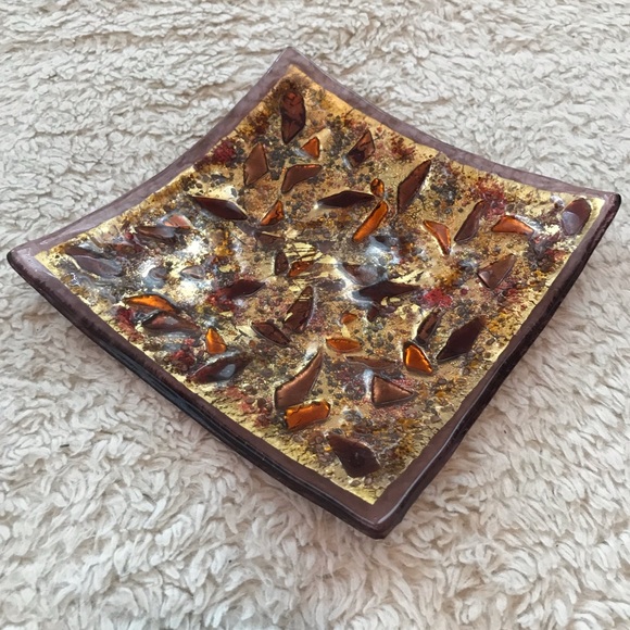 Accents | Brown Inlaid Glass Dish W 4 Curved Corners | Poshmark